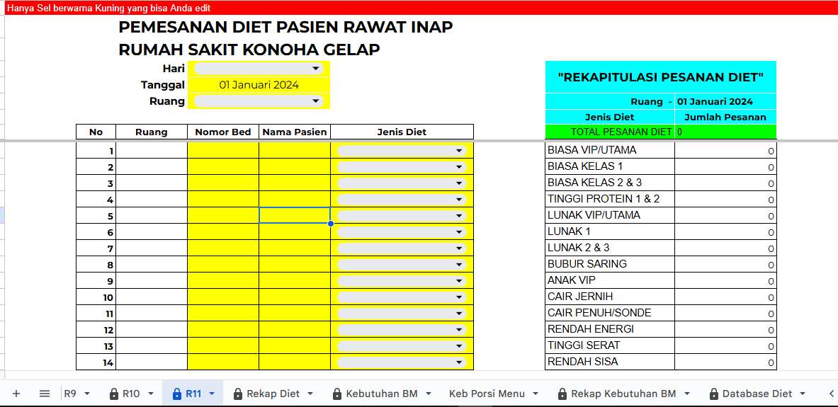 SIREKAP DIET HARIAN - Spreadsheet Rekap Pemesanan Diet Rumah Sakit 11 ...