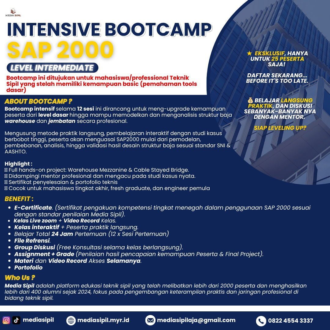 INTENSIVE BOOTCAMP - SAP 2000 (12 x Pertemuan) - MENENGAH/INTERMEDIATE LEVEL