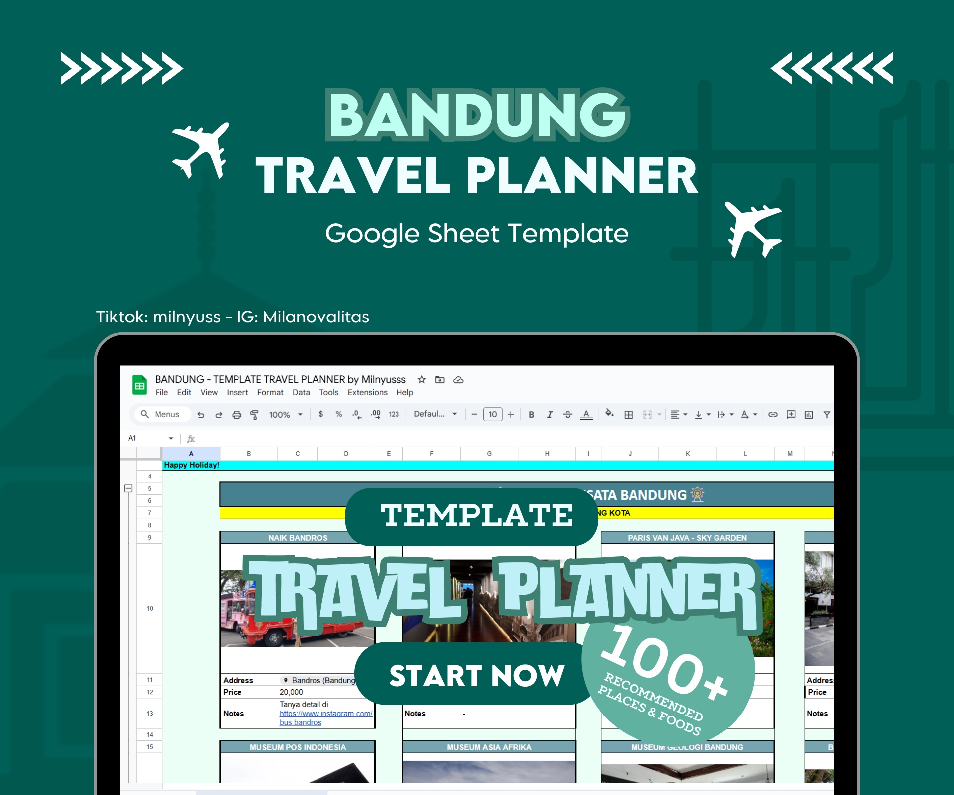Bandung, Indonesia - Template Travel Planner & Daily Itinerary - Mila NS